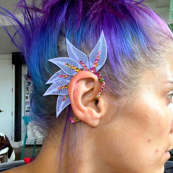 Jewelry | Purple Faux Feather Leaf Ear Cuff Ear Wire Wrap Pink ...
